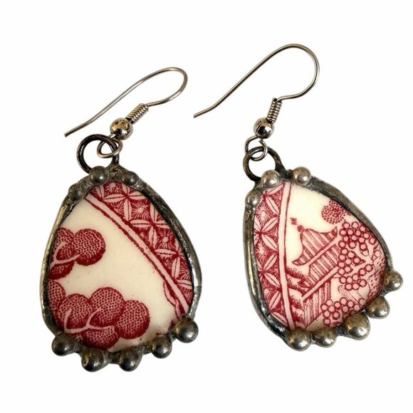 Vintage Pottery Shard Earrings | Jewelry | Vintage Red Transferware ...
